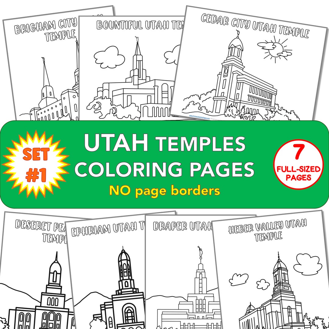 LDS SET #1 Utah Temples, 7 Coloring Pages, No Borders, Full-page Hand ...