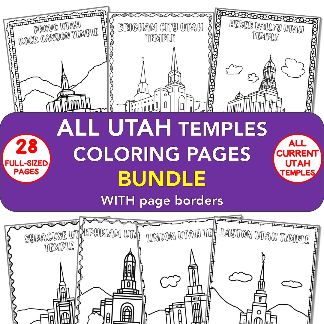 LDS Utah Temples BUNDLE, With Borders, Coloring Pages, Full-page Hand ...