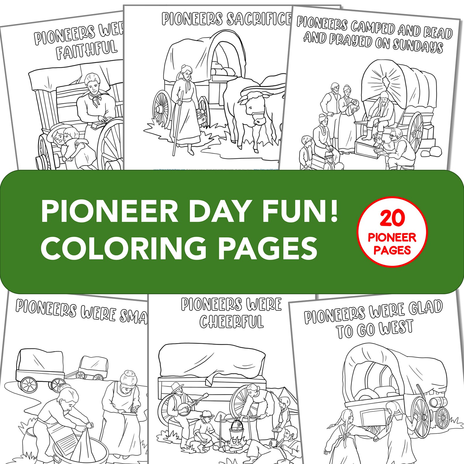 LDS Pioneer Day Coloring Pages, "mormon" Pioneers, Full-page Hand-drawn ...
