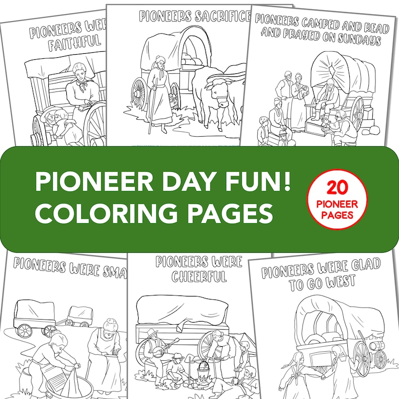 LDS Pioneer Day Coloring Pages, "mormon" Pioneers, Full-page Hand-drawn ...