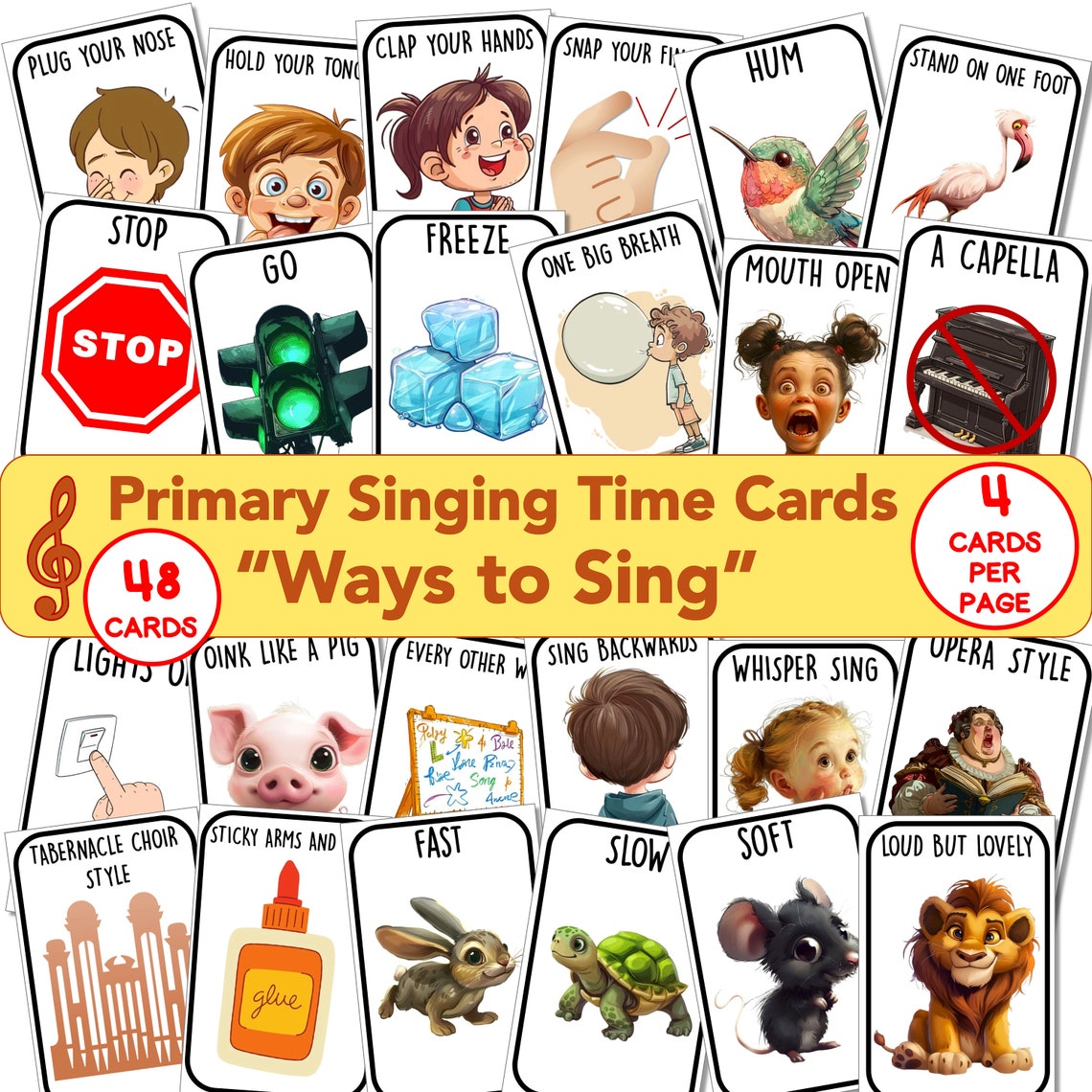 LDS Fun "ways to Sing" Primary Singing Time 4 Cards per Page, Printable ...