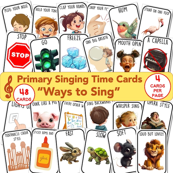 LDS Singing Time BUNDLE 4 Cards/page, who Should Sing & ways to Sing ...