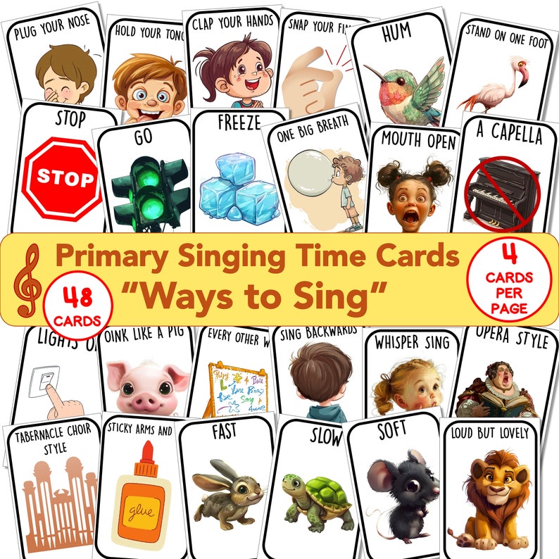 LDS Fun "ways to Sing" Primary Singing Time 4 Cards per Page, Printable ...