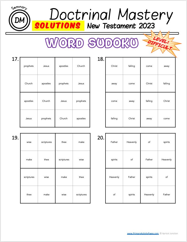 4X4 WORD SUDOKU Hard 2023 Doctrinal Mastery New Testament Puzzles ...