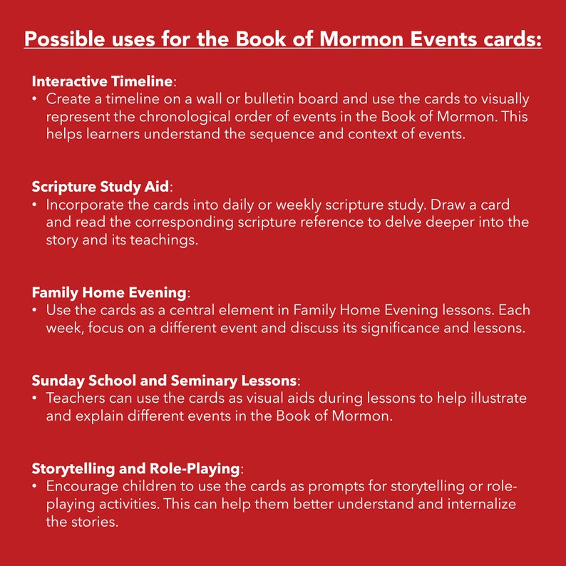 LDS Book of Mormon Events Cards, 3 Sizes, Digital Download, Printable ...