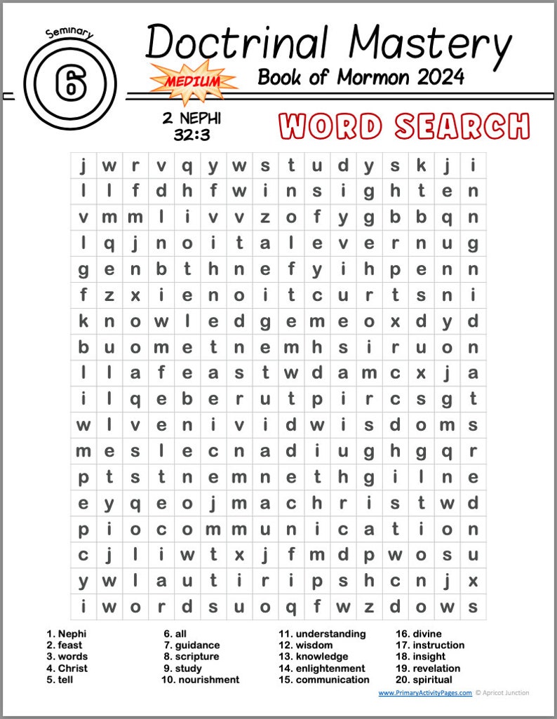 24 WORD SEARCH Medium 2024 Doctrinal Mastery Book of Mormon Print Learn ...