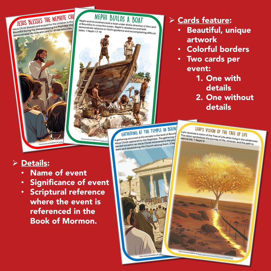 LDS Book of Mormon Events Cards, 3 Sizes, Digital Download, Printable ...