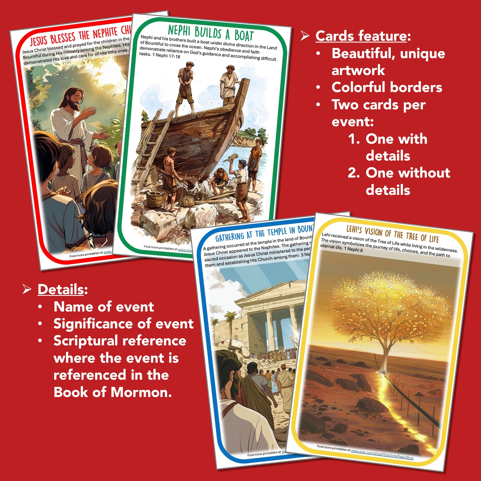 LDS Book of Mormon Events Cards, 3 Sizes, Digital Download, Printable ...