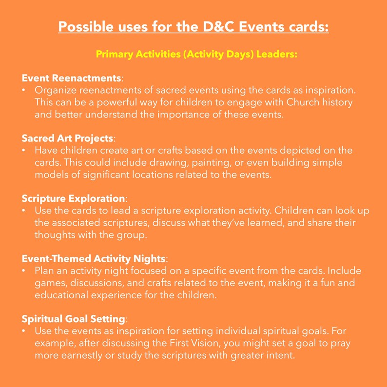 LDS D&C Events Cards, 3 Sizes, Digital Download, Printable, Primary ...