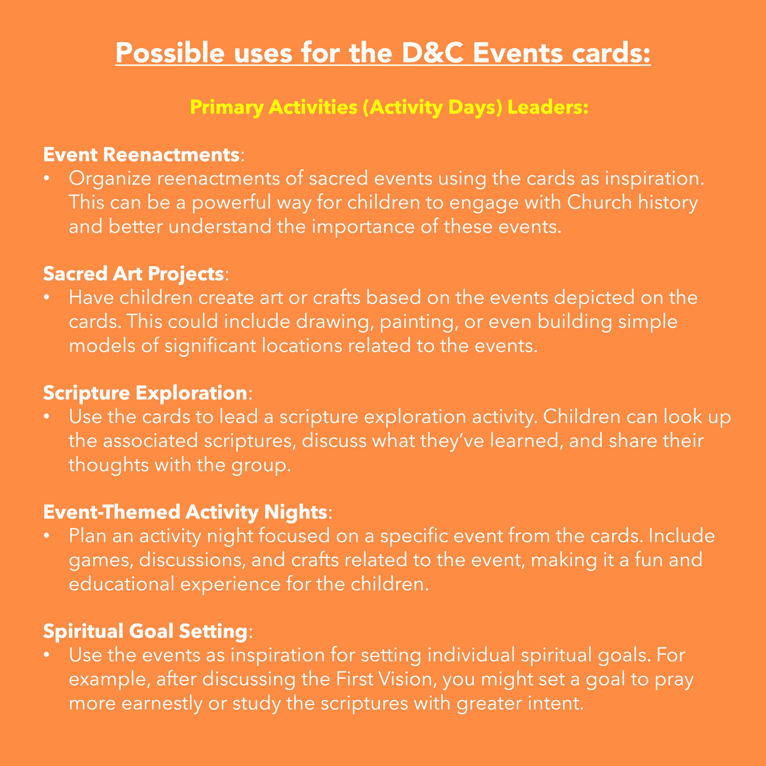 LDS D&C Events Cards, 3 Sizes, Digital Download, Printable, Primary Days, YM/YW, Seminary ...
