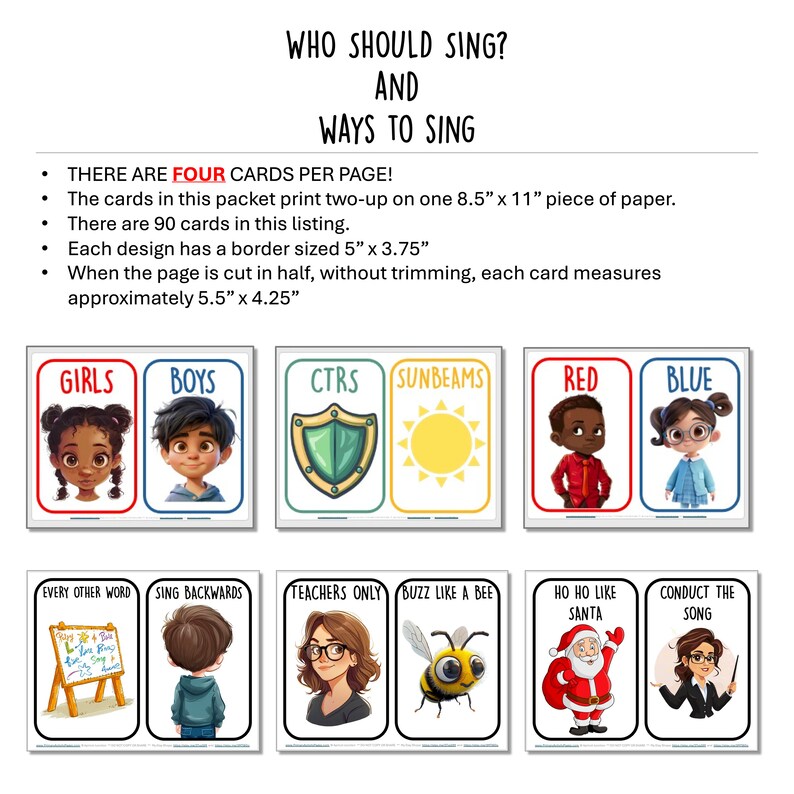 LDS Singing Time BUNDLE; 4 Cards/page, "who Should Sing?" & "ways to ...