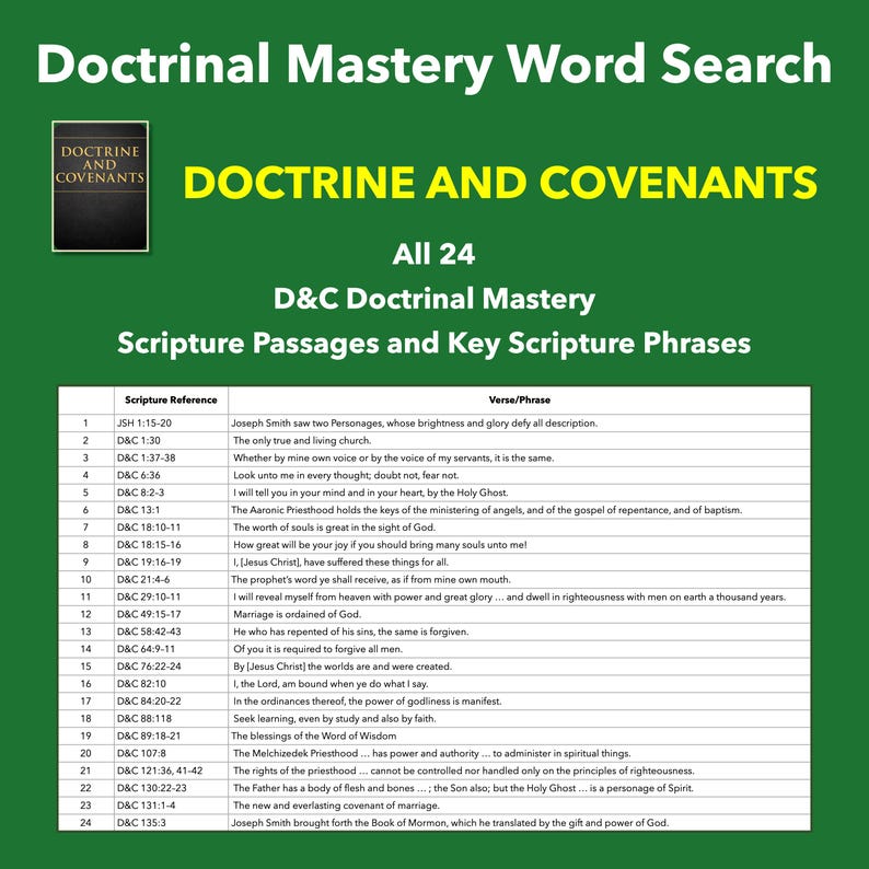 24 Medium WORD SEARCH, D&C Doctrine and Covenants Doctrinal Mastery ...