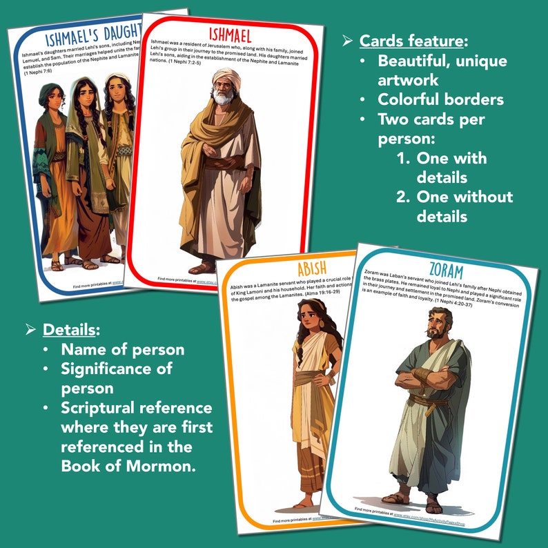 LDS Book of Mormon People Cards, 3 Sizes, Digital Download, Printable ...