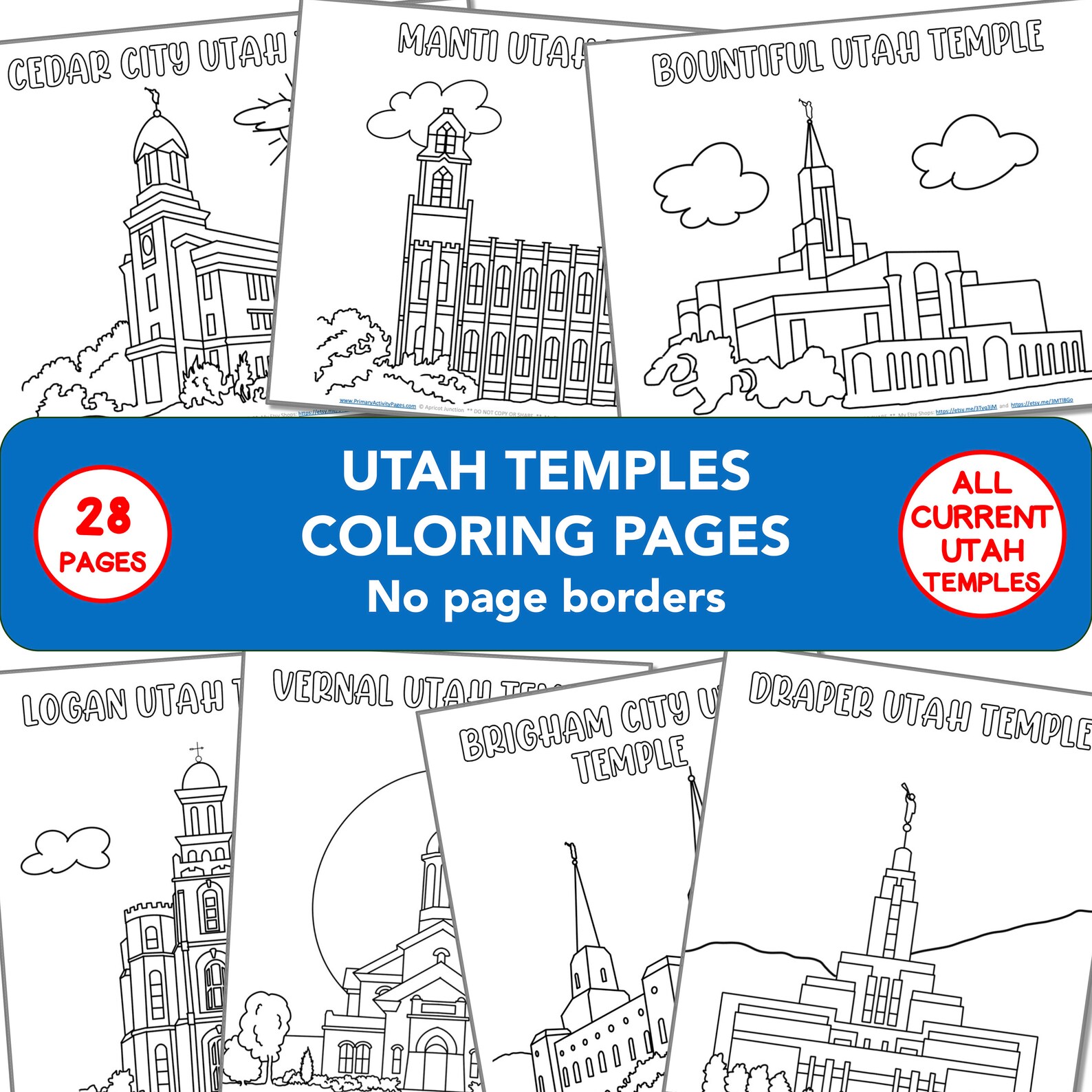 LDS All Utah Temples BUNDLE, No Borders, Coloring Pages, Full-page Hand ...