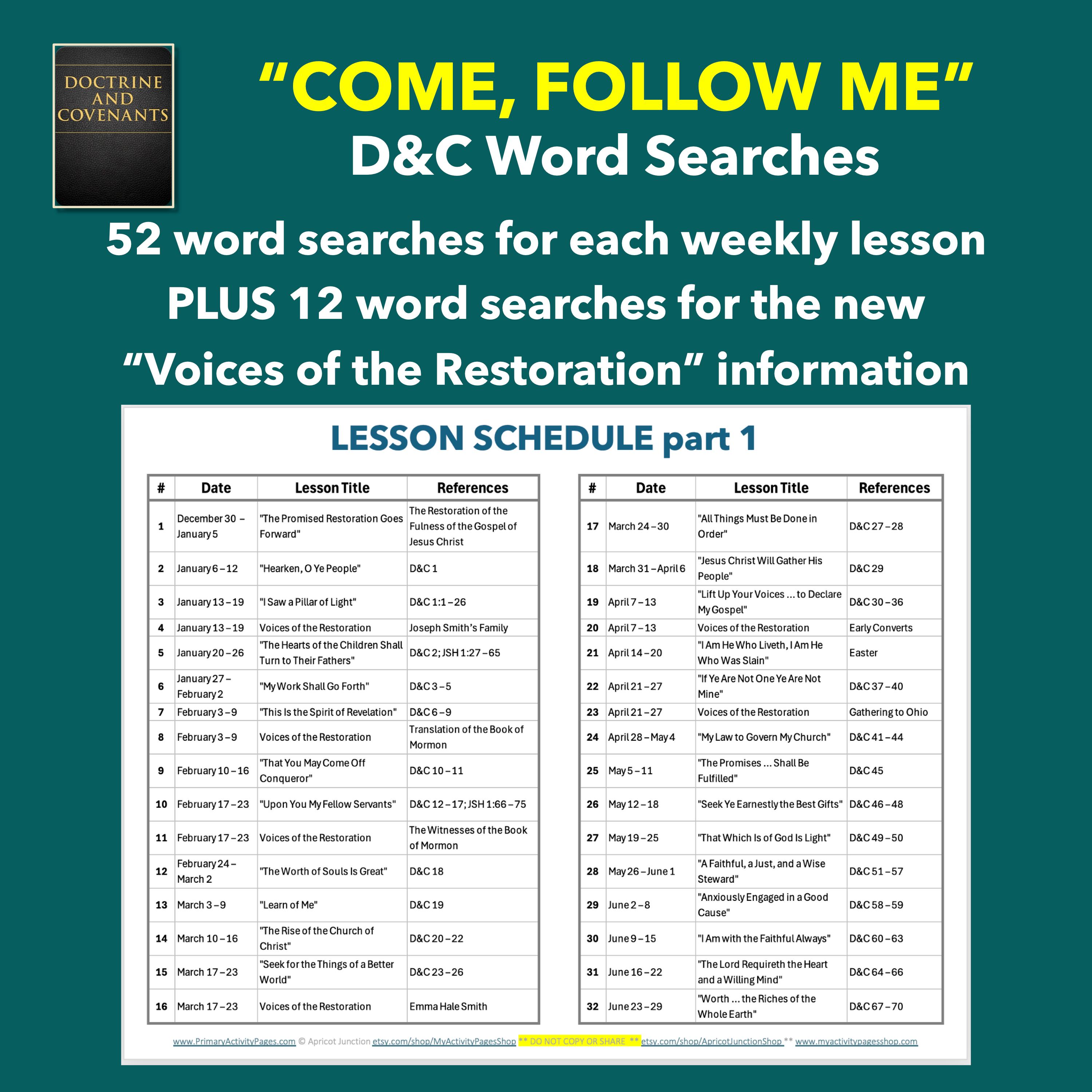2025 "come, Follow Me" Doctrine and Covenants EASY Word Searches, 64 ...
