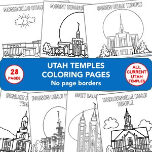 LDS All Utah Temples BUNDLE, No Borders, Coloring Pages, Full-page Hand ...