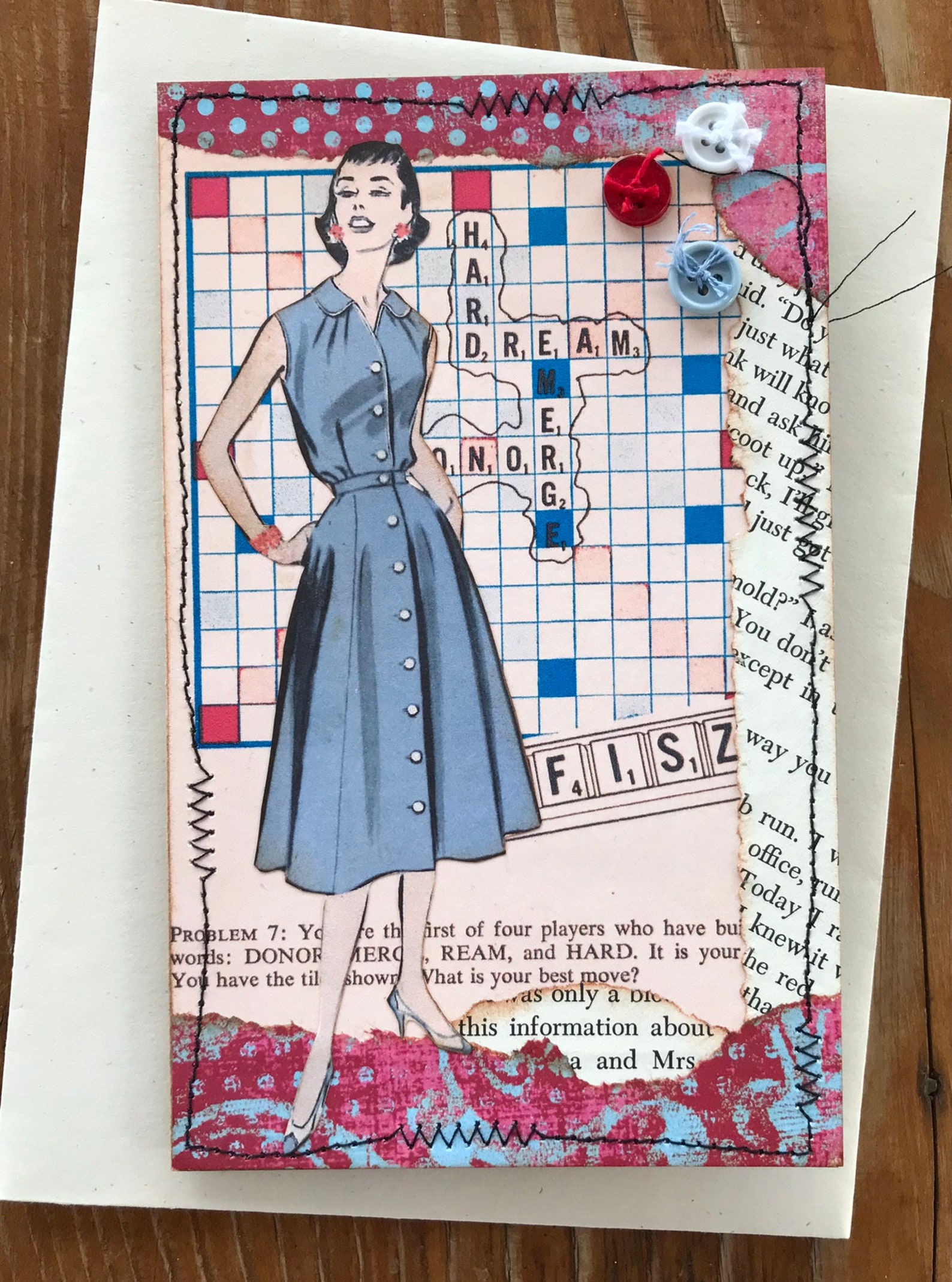 One-of-a-kind Blank Greeting/note Card, Collage Using Vintage Materials ...