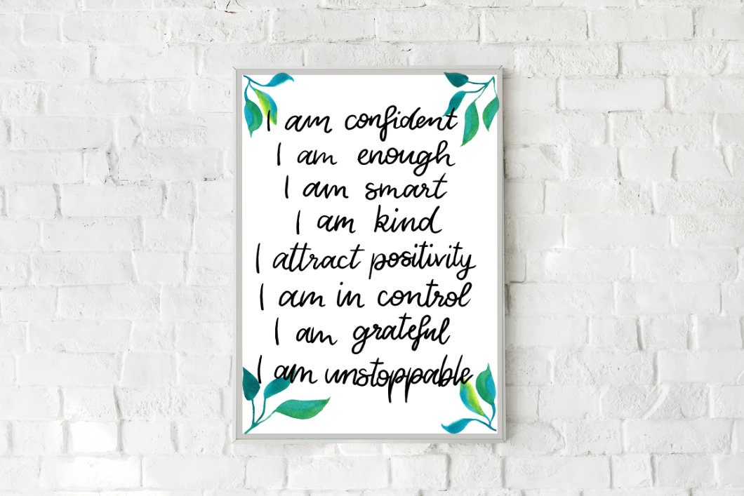 Positive Affirmation Poster Printable Watercolor Leaves I - Etsy