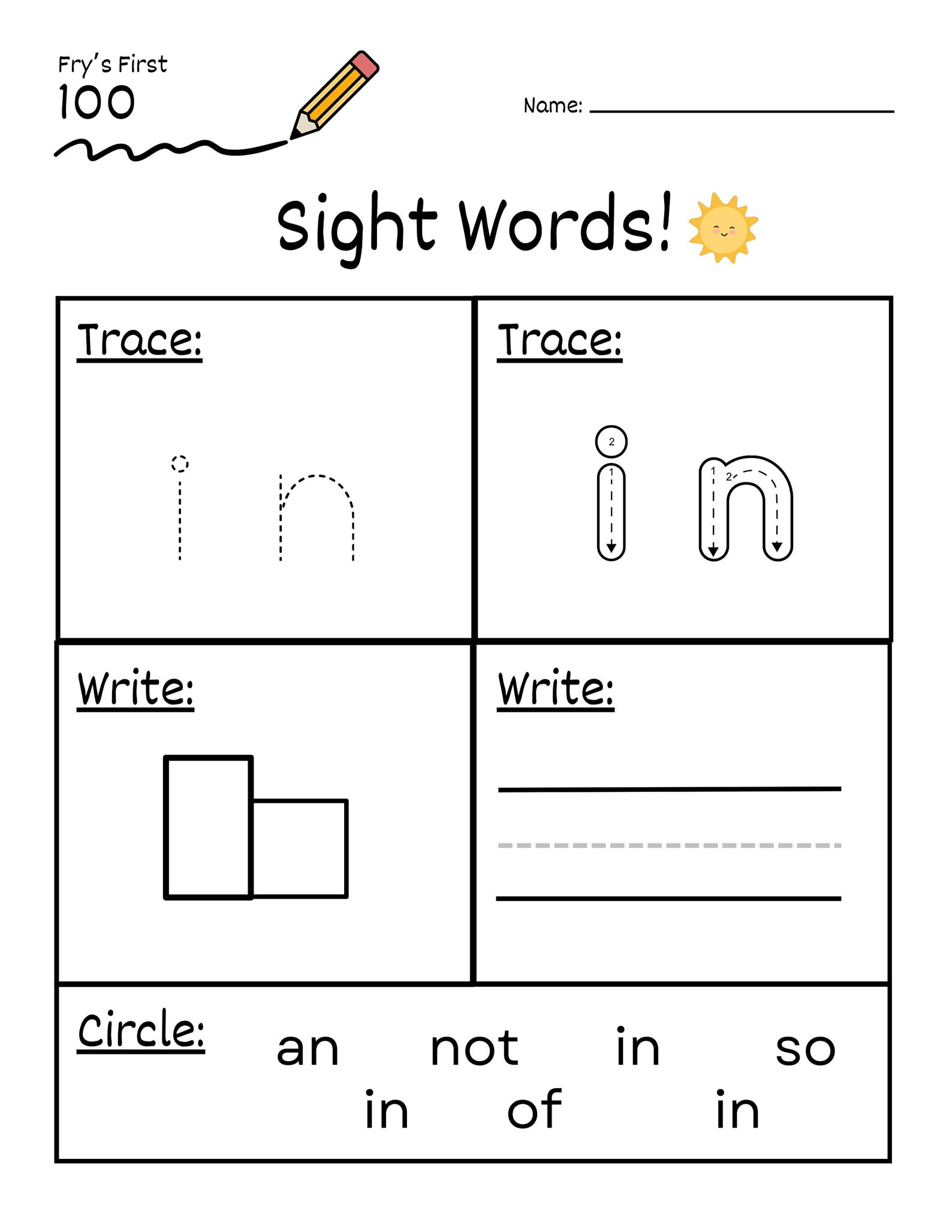 100 Printable Sight Words Worksheets | Fry's First 100 Words ...