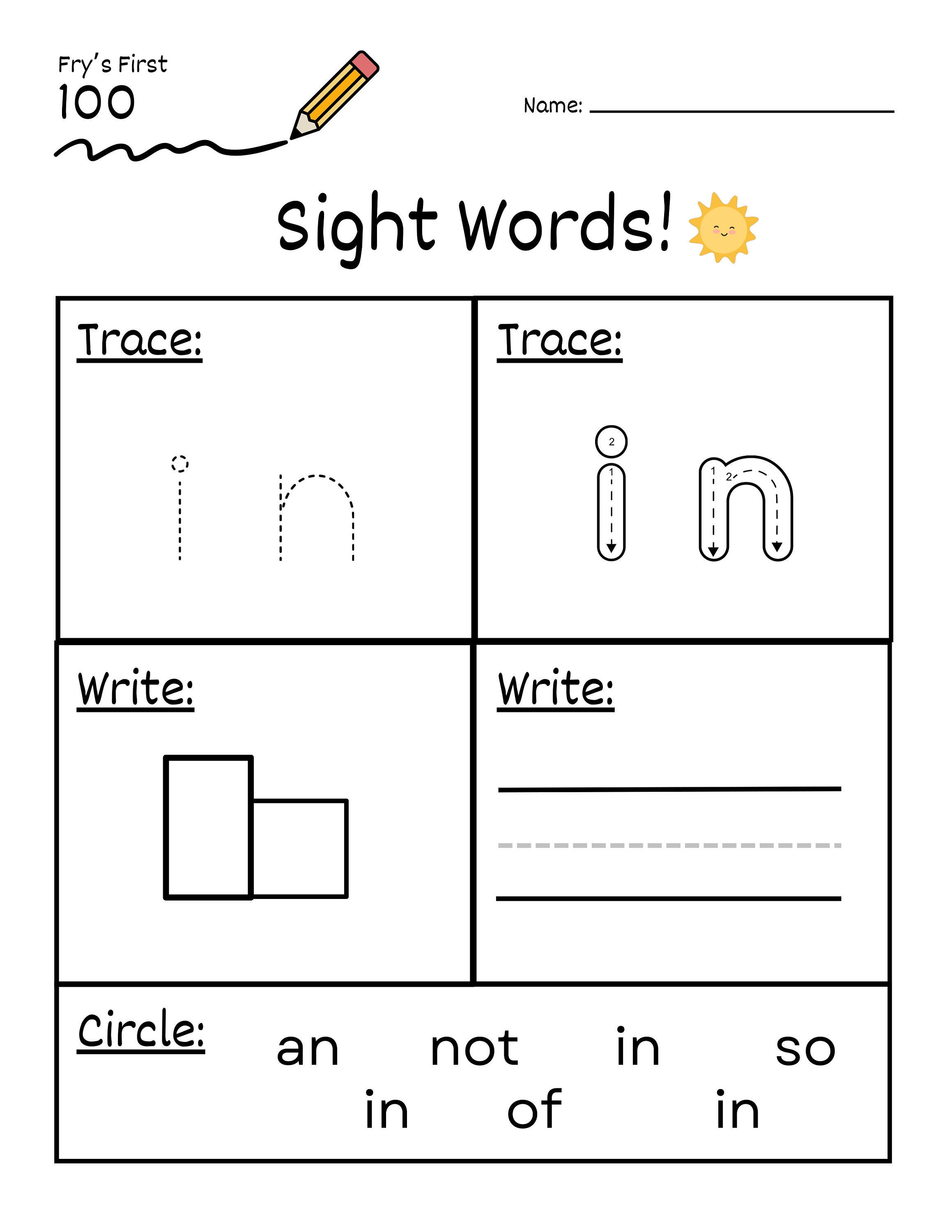 100 Printable Sight Words Worksheets | Fry's First 100 Words ...