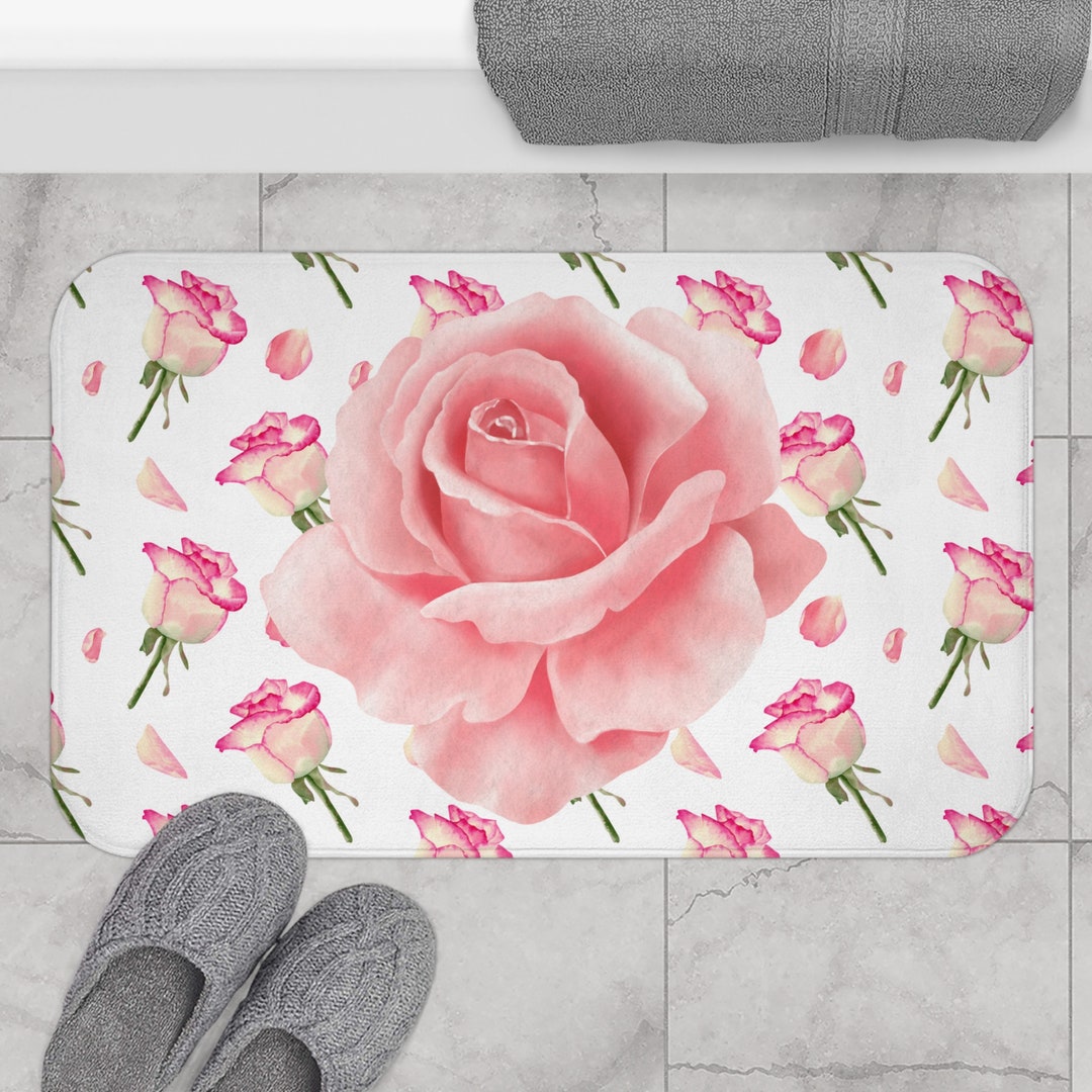 Rose Bath Mat, Floral Bath Mat, Floral Kitchen Mat, June Birth Flower ...
