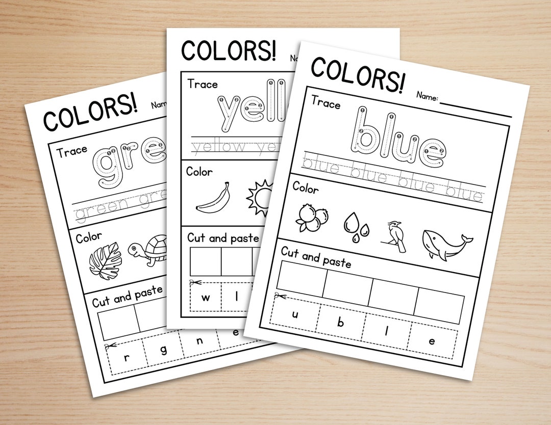 Kindergarten Color Worksheets | 9 Different Colors to Trace, Color, Cut ...