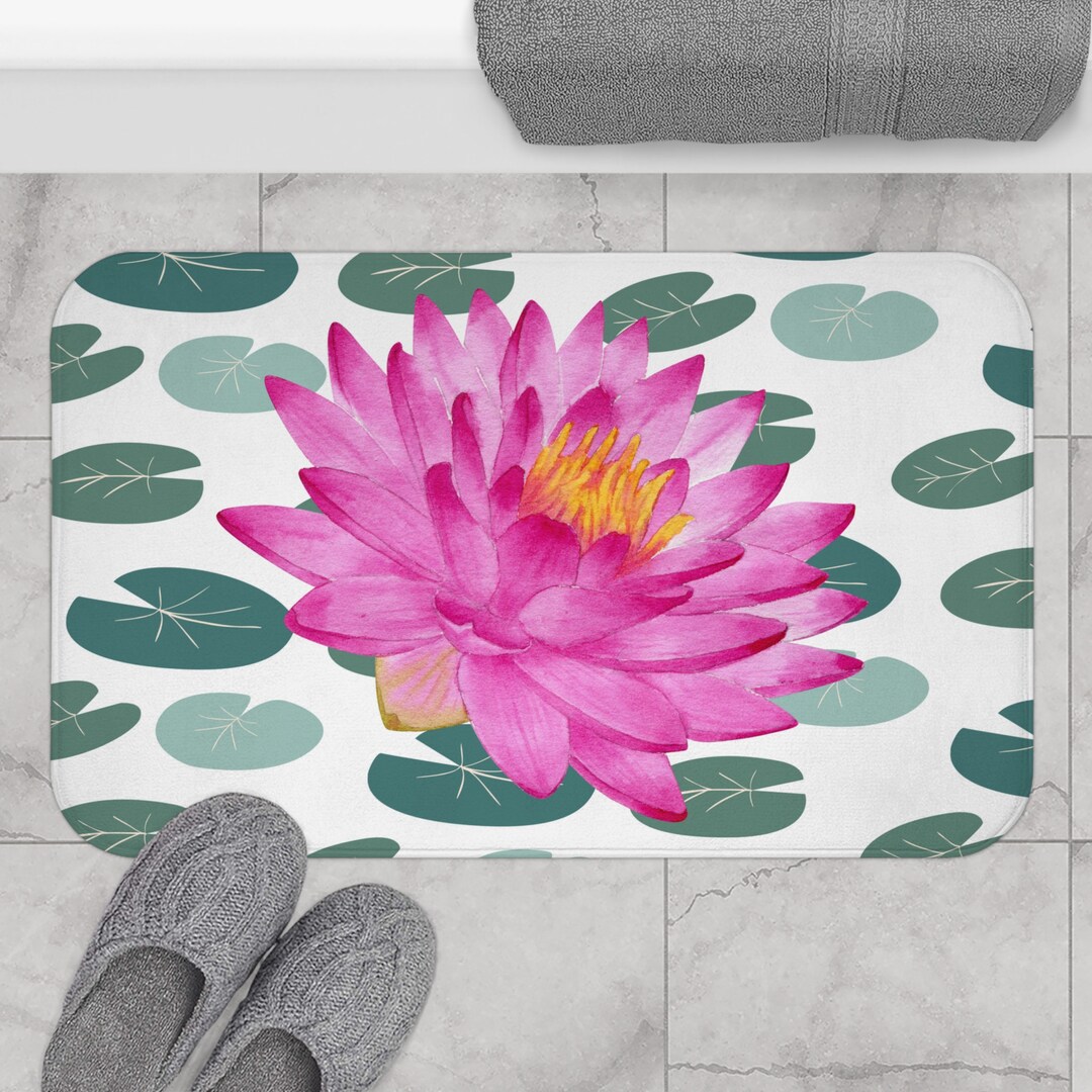 Water Lily Bath Mat, Floral Bath Mat, Floral Kitchen Mat, July Birth ...