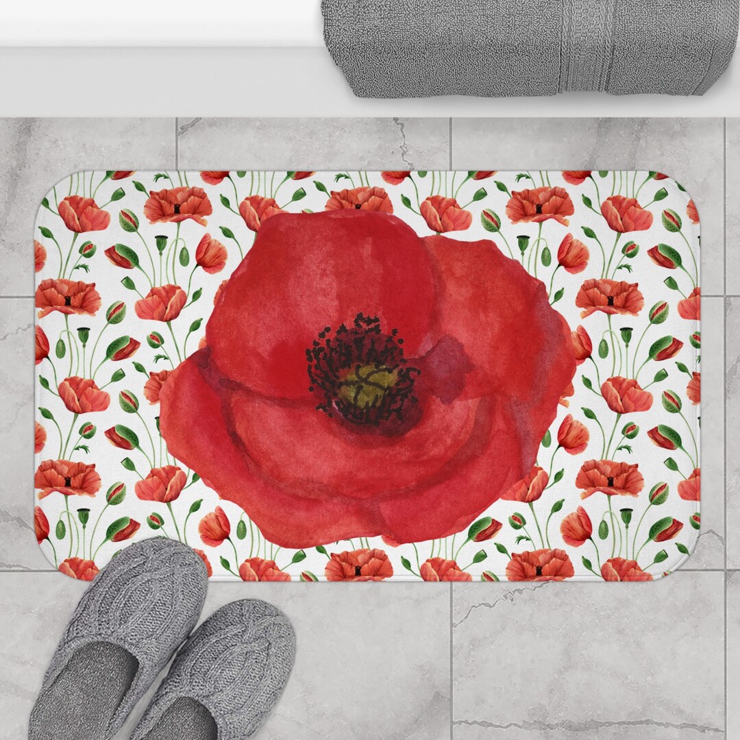 Poppy Bath Mat, Floral Bath Mat, Floral Kitchen Mat, August Birth ...