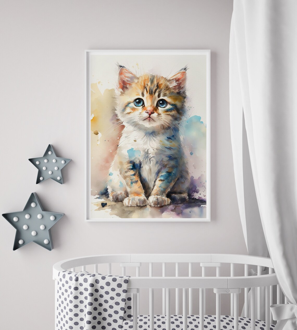 Cat Poster for Nursery, Cat Watercolor Printable Art, Kids Room Decor ...