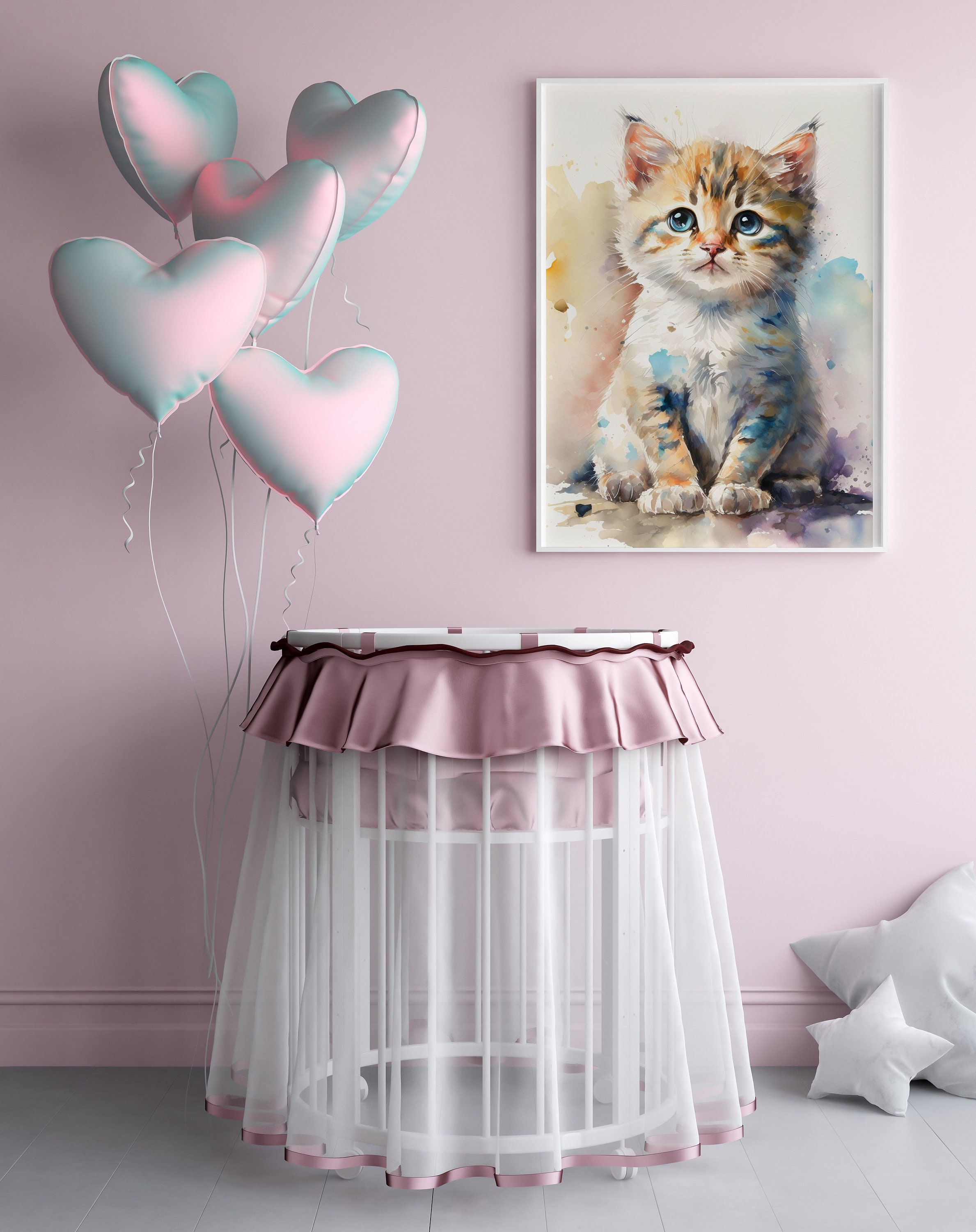 Cat Poster for Nursery, Cat Watercolor Printable Art, Kids Room Decor ...