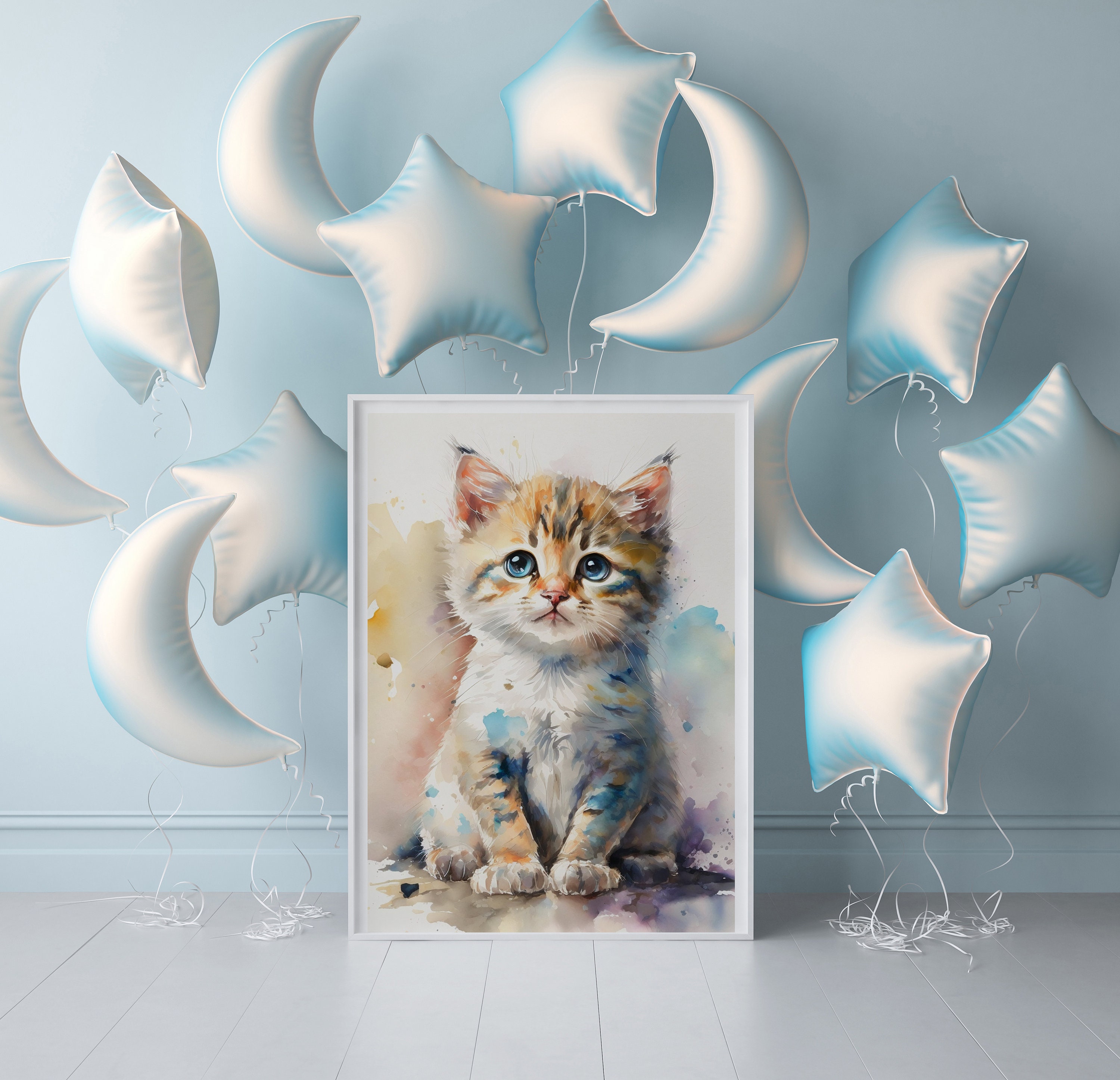 Cat Poster for Nursery, Cat Watercolor Printable Art, Kids Room Decor ...