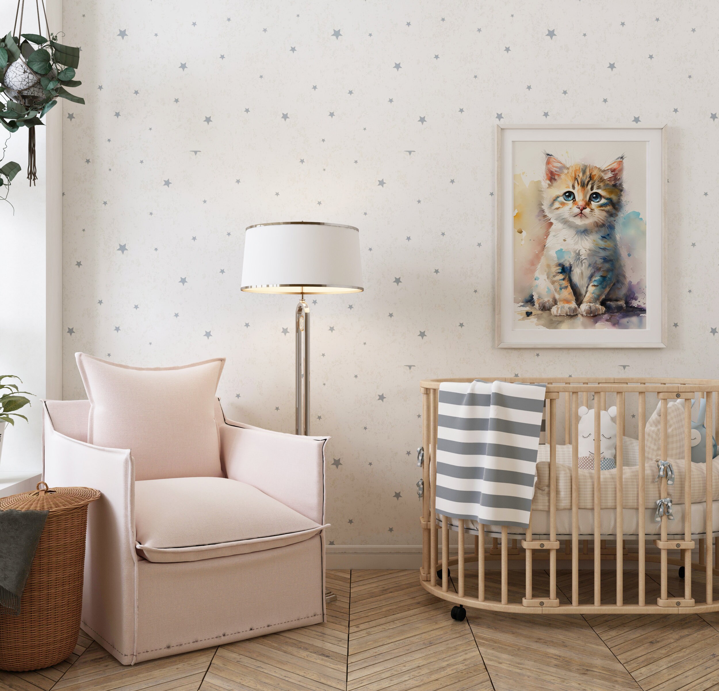 Cat Poster for Nursery, Cat Watercolor Printable Art, Kids Room Decor ...