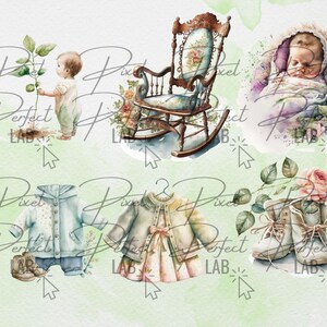 Baby in Bloom Nursery Cliart, Watercolor Baby Clipart Set Baby Nursery ...