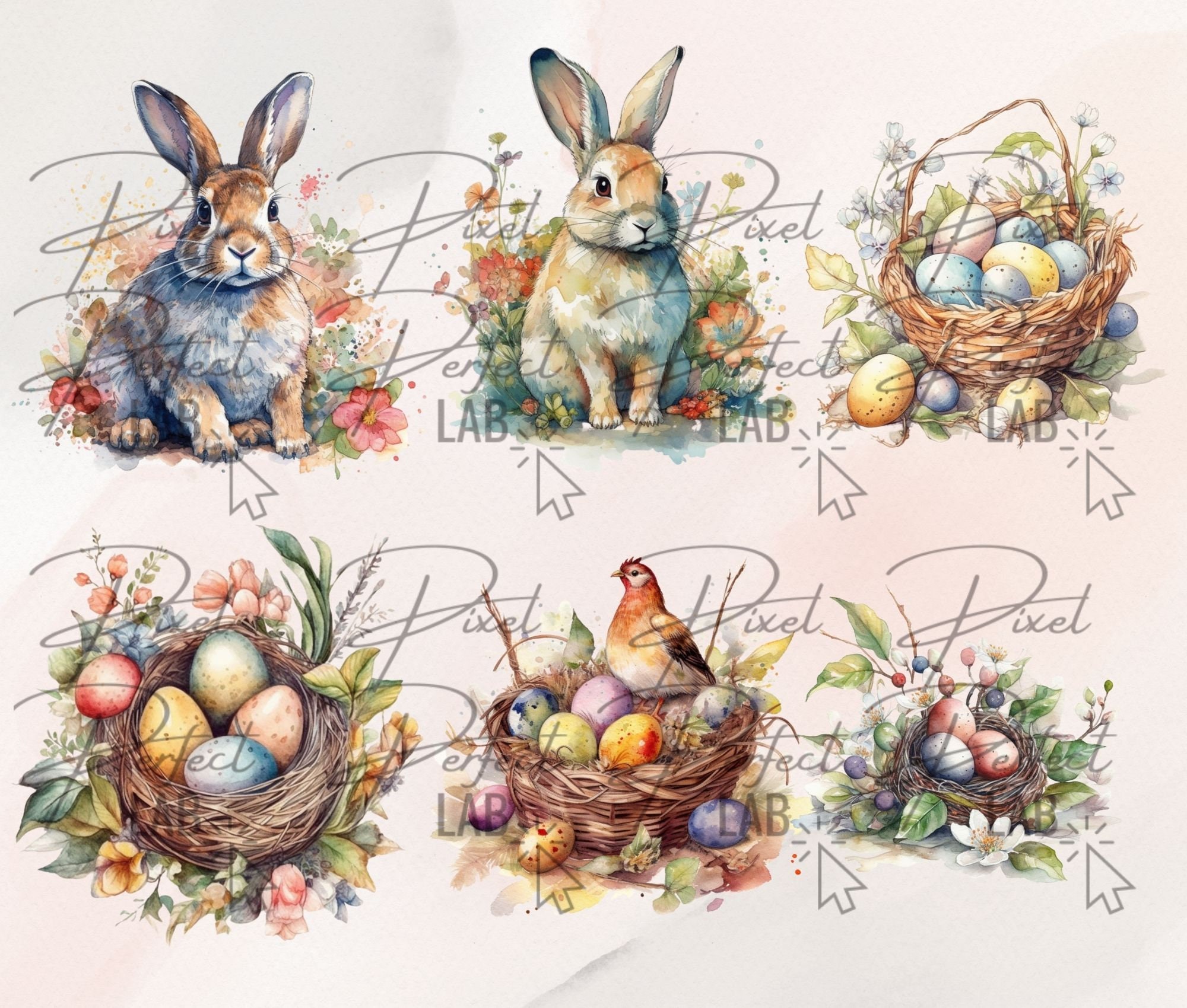 Easter Watercolor Clipart Set, Springtime Clipart Bundle, Easter Floral ...