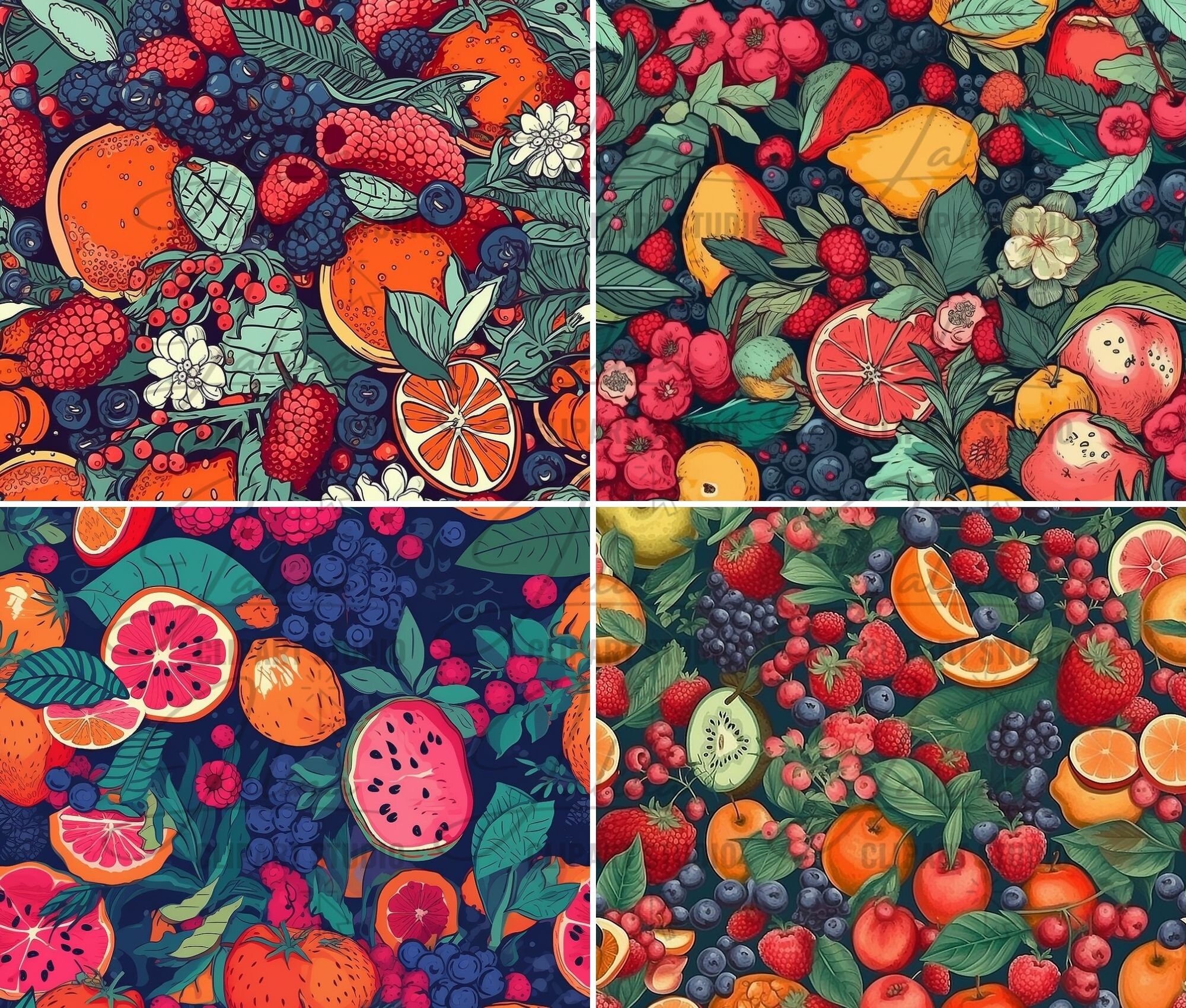 Summer Fruits Digital Paper Bundle Seamless Patterns - Etsy