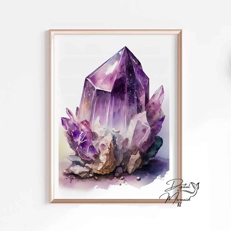 Amethyst Crystal Watercolor Printable Wall Art Crystal Poster, Crystal ...