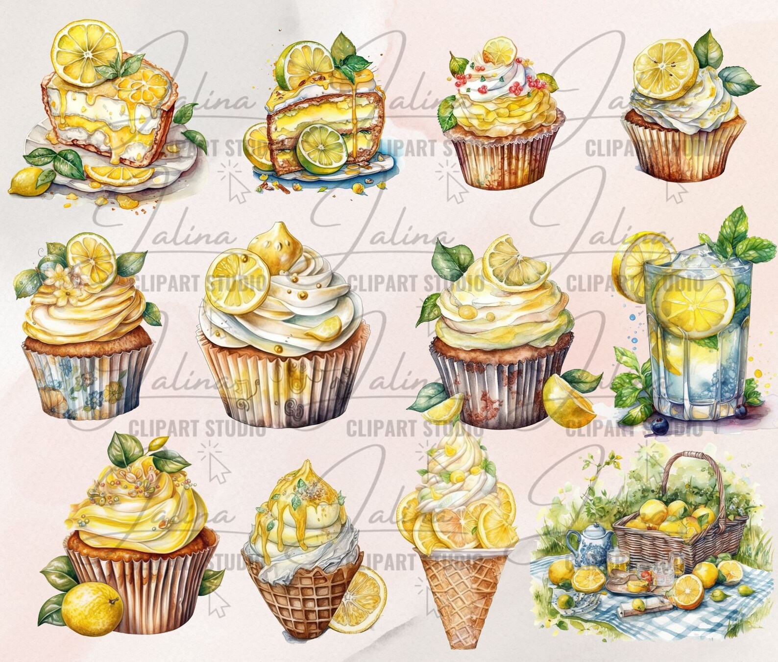 Fresh Citrus Digital Clipart Set Lemon and Lime Fruit Clipart ...