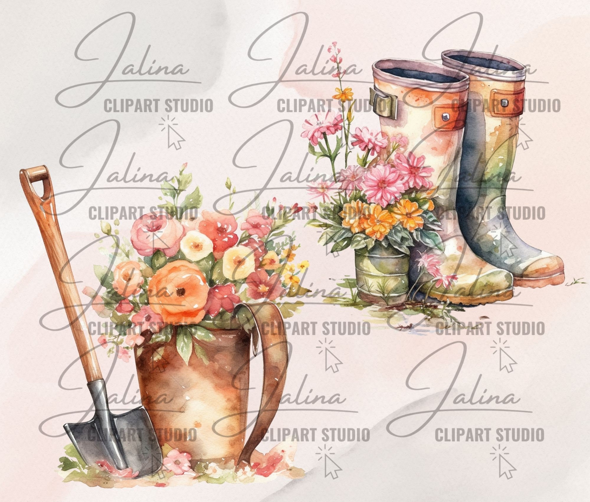 Watercolor Spring Magic: Farmhouse Clipart, Garden Scenes, and Spring ...