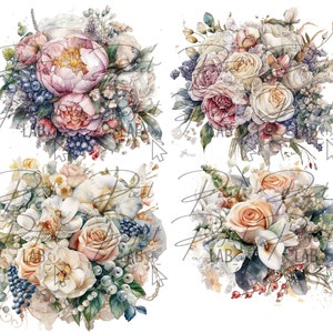 Watercolor Wedding Clipart, Bride Bouquet Art, Wedding Flowers PNG ...