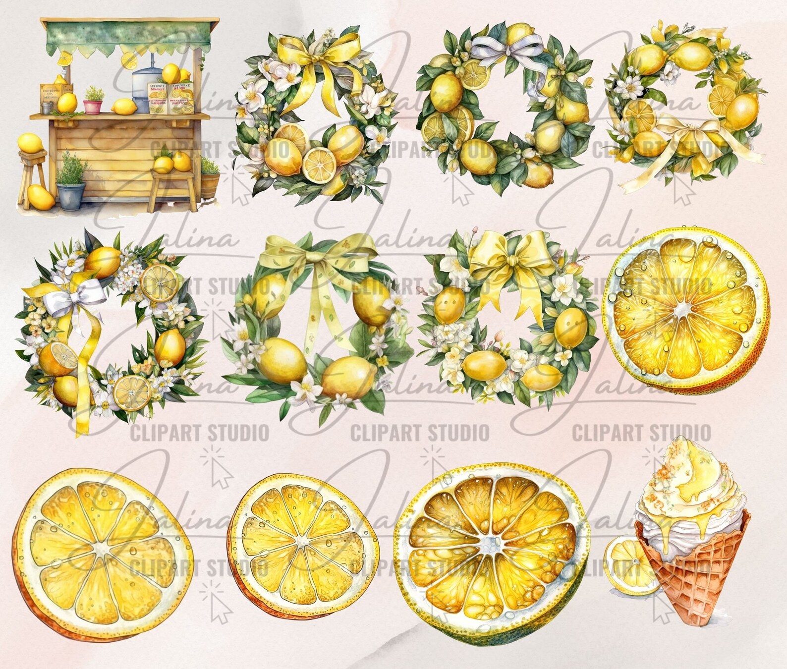 Fresh Citrus Digital Clipart Set Lemon and Lime Fruit Clipart ...