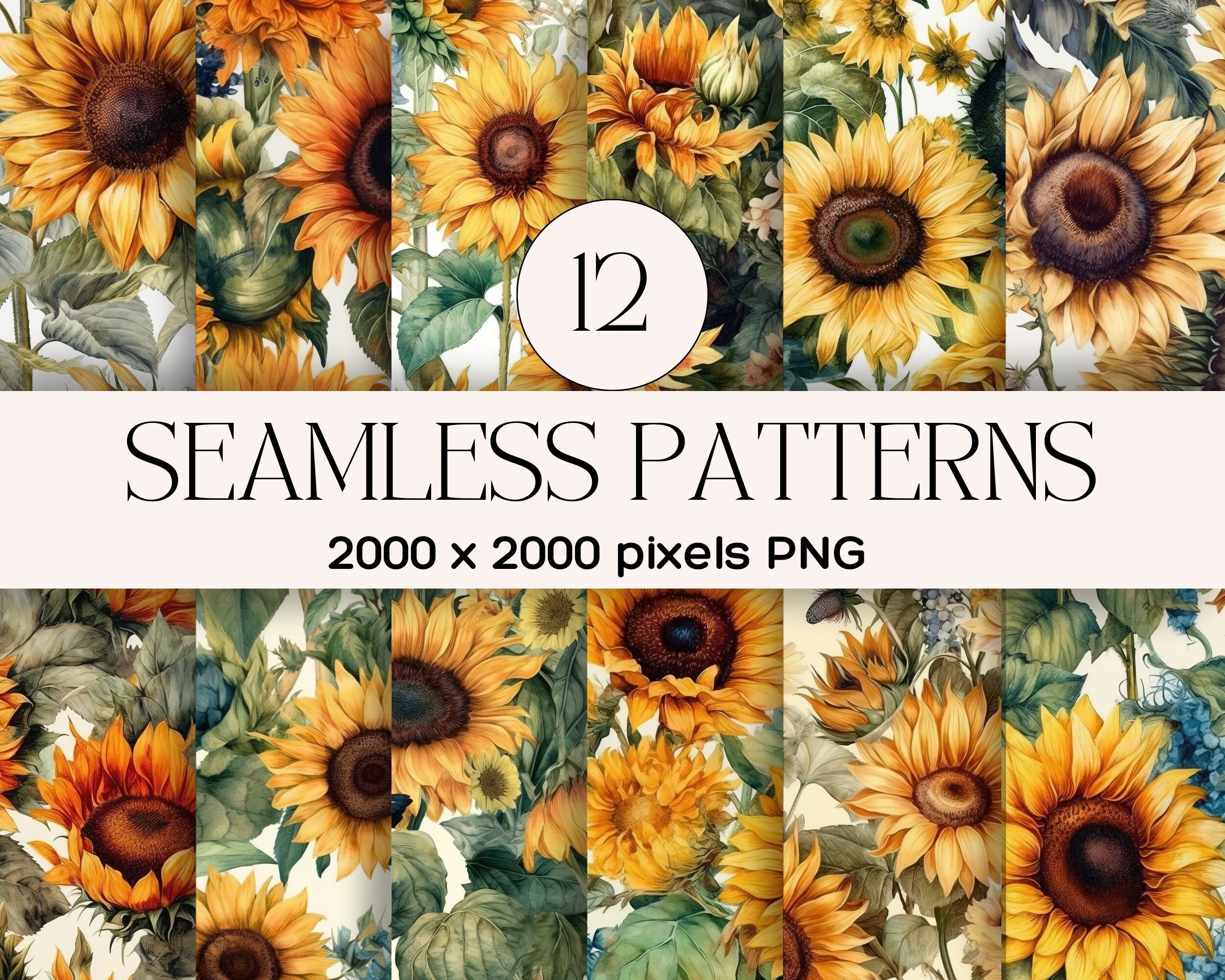Sunflower Pattern Digital Paper Pack for Decoupage and Floral Crafts ...