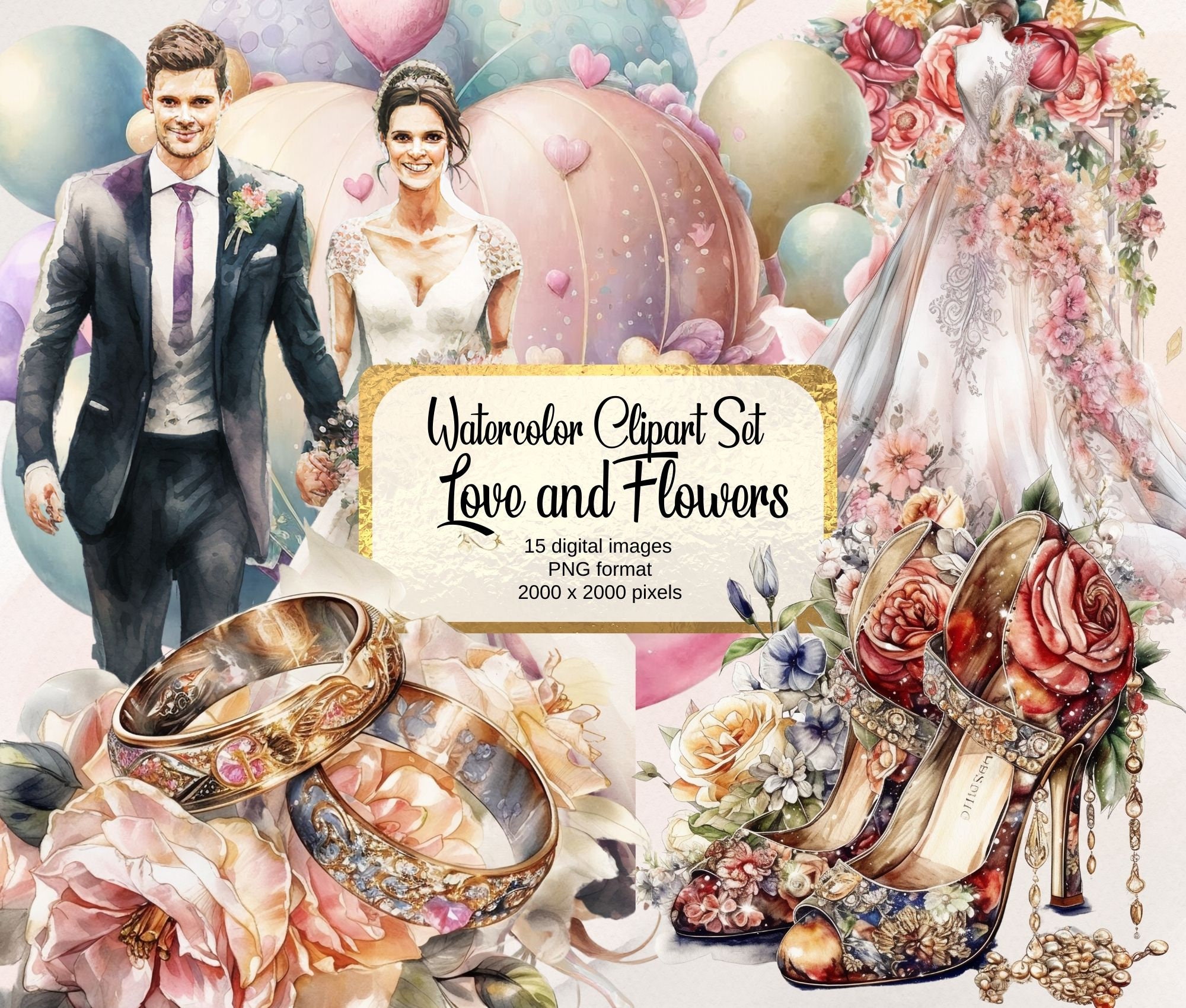 Watercolor Wedding Clipart, Bride Clip Art, Cute Love, Wedding Arch ...