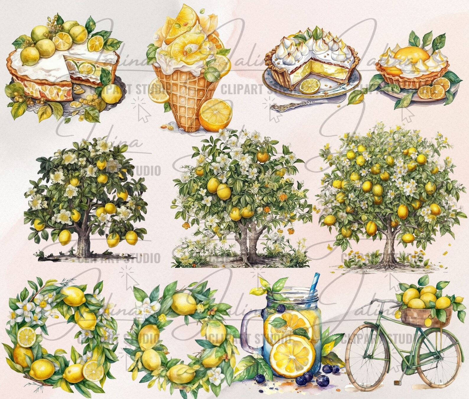 Fresh Citrus Digital Clipart Set Lemon and Lime Fruit Clipart ...