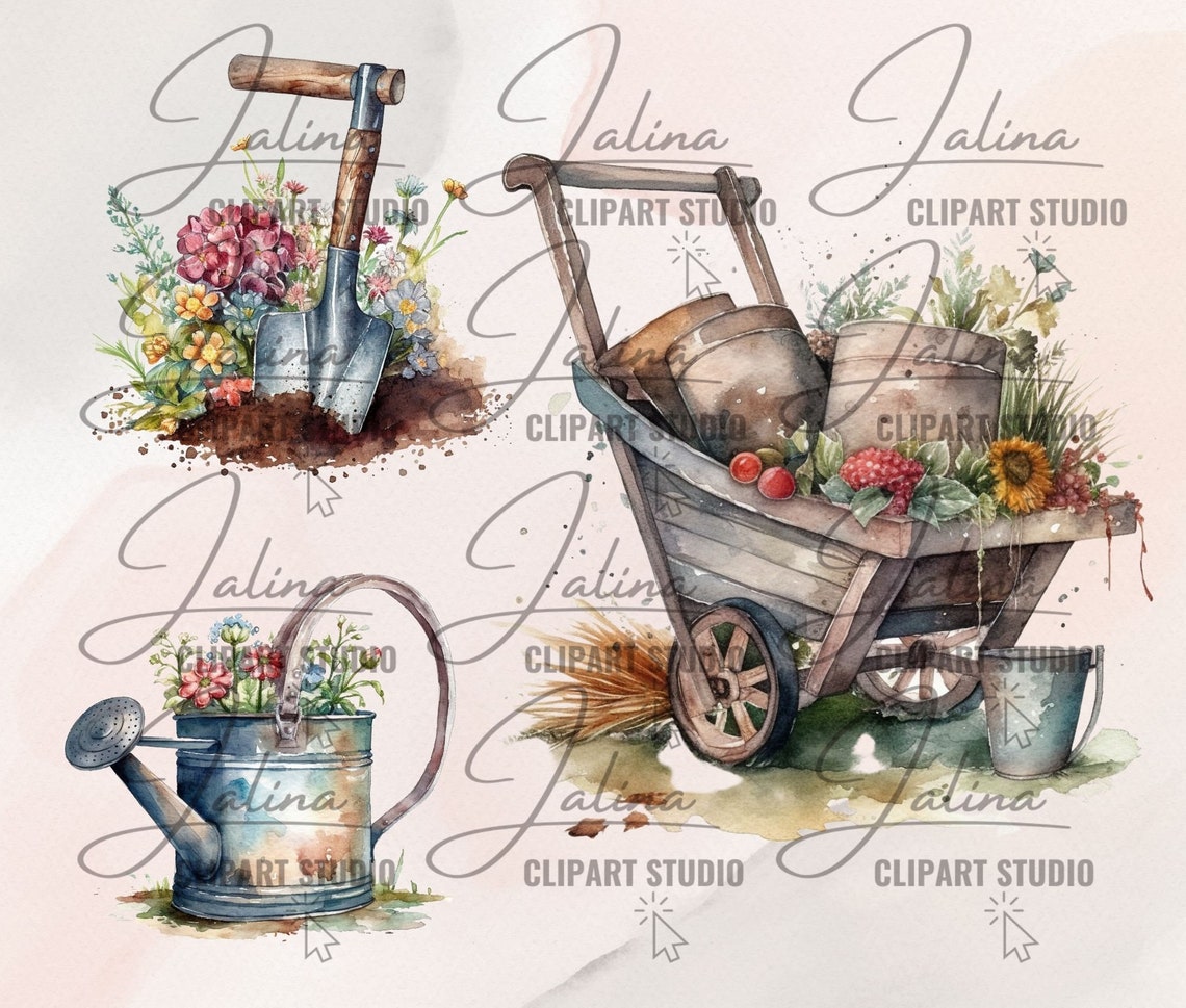Rustic Charm: Spring Clipart Farmhouse Scenes Garden - Etsy