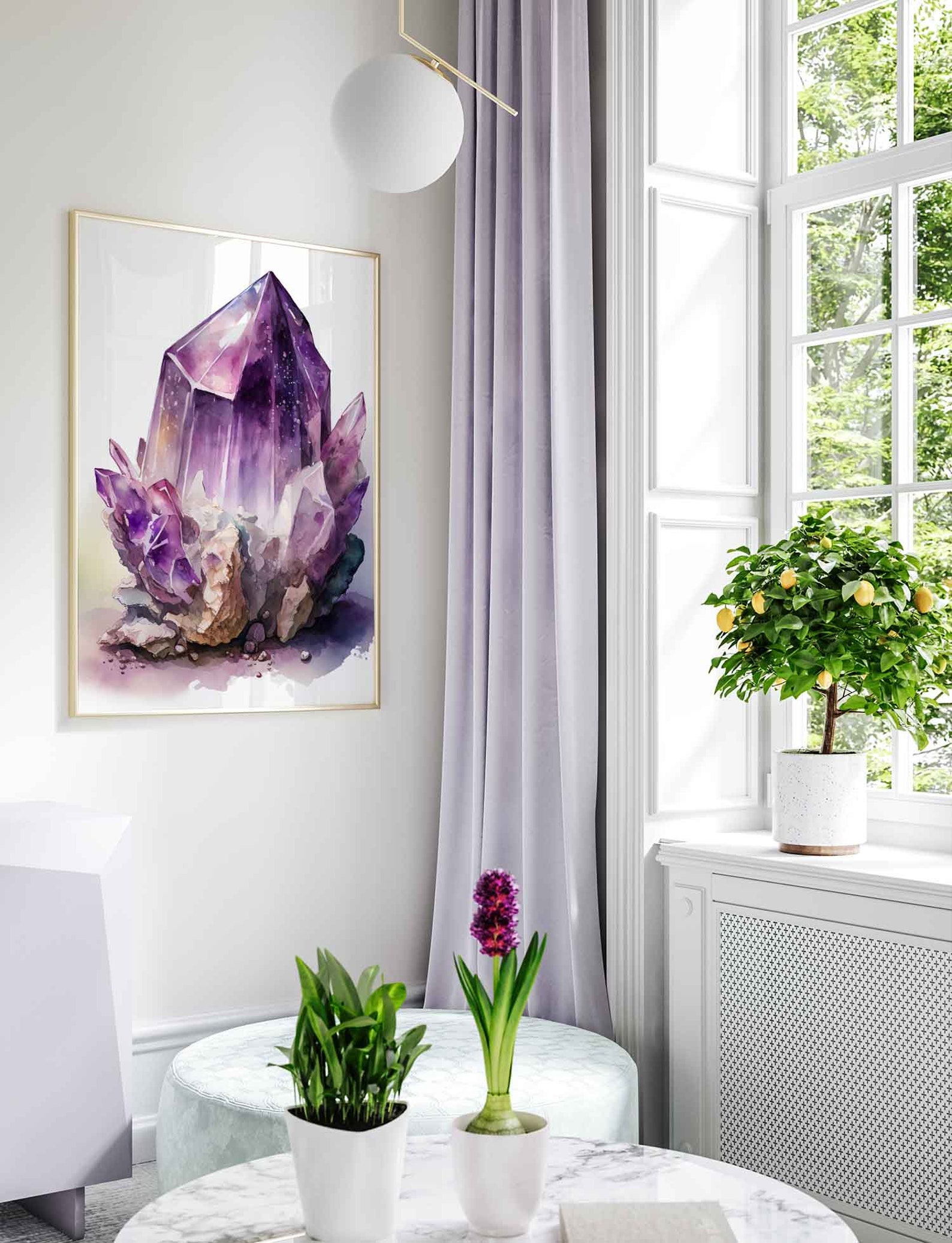 Amethyst Crystal Watercolor Printable Wall Art Crystal - Etsy