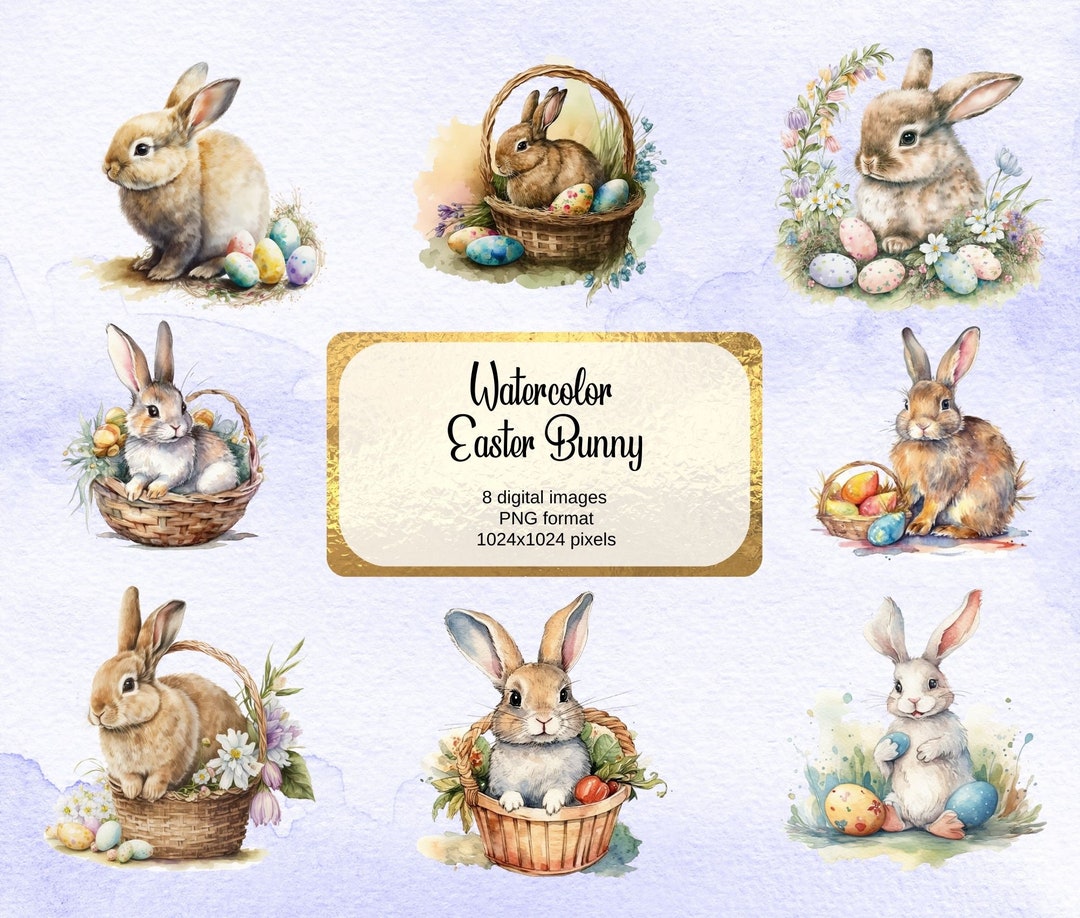 Easter Watercolor Clipart Set Cute Bunny, Eggs, and Flowers for ...