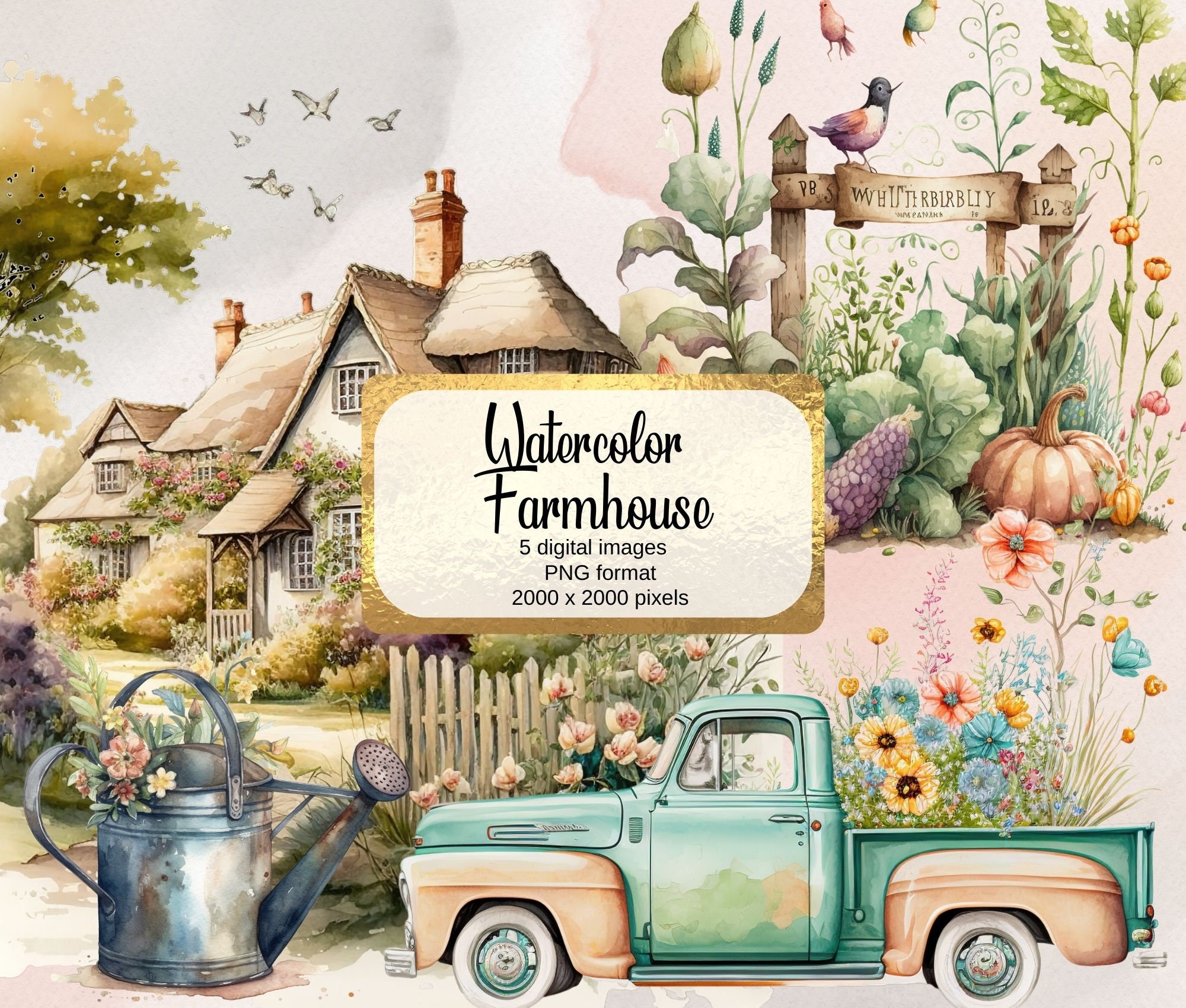 Farmhouse Clipart: Rustic Spring Charm Bundle With Western, Countryside ...