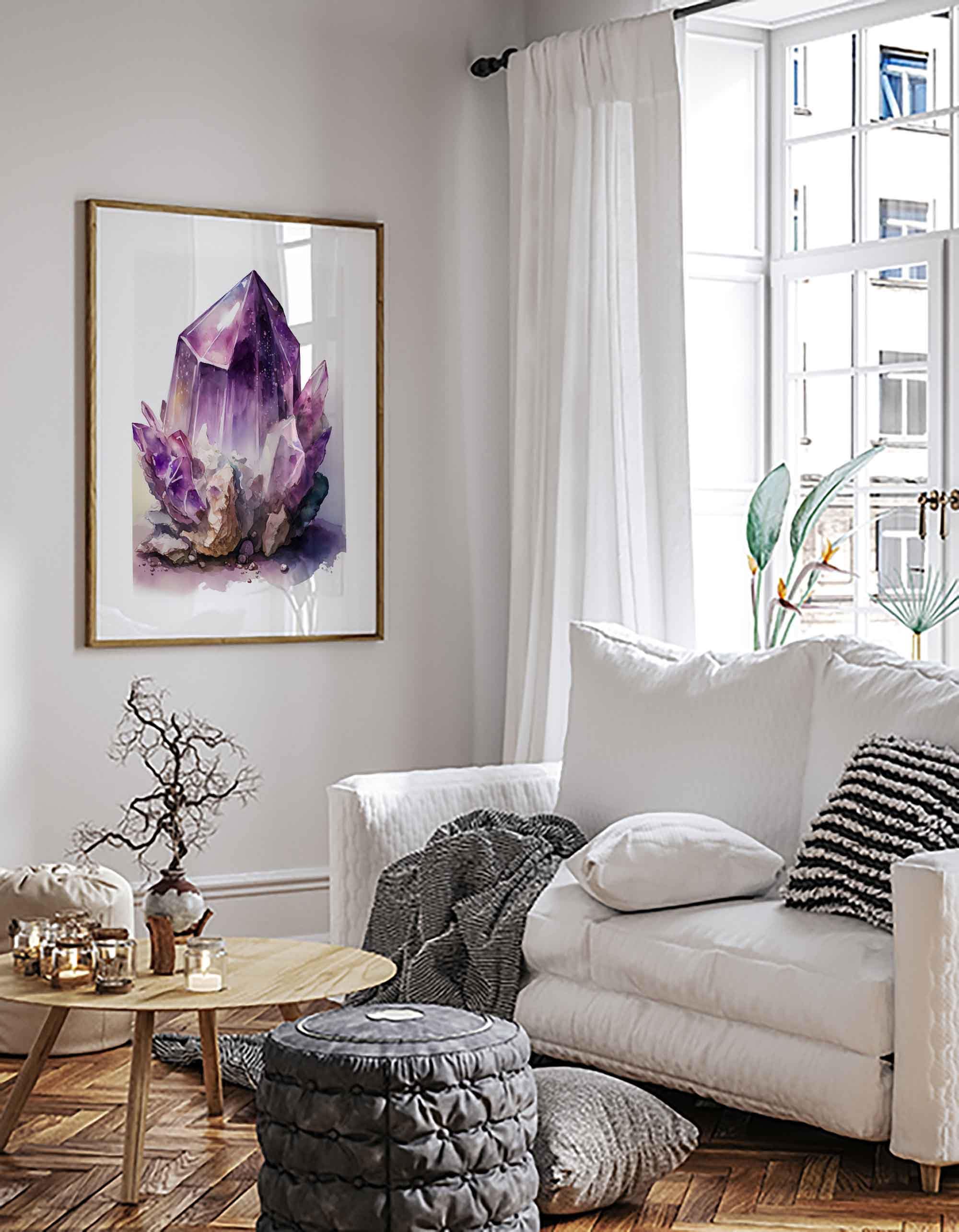 Amethyst Crystal Watercolor Printable Wall Art Crystal Poster, Crystal ...