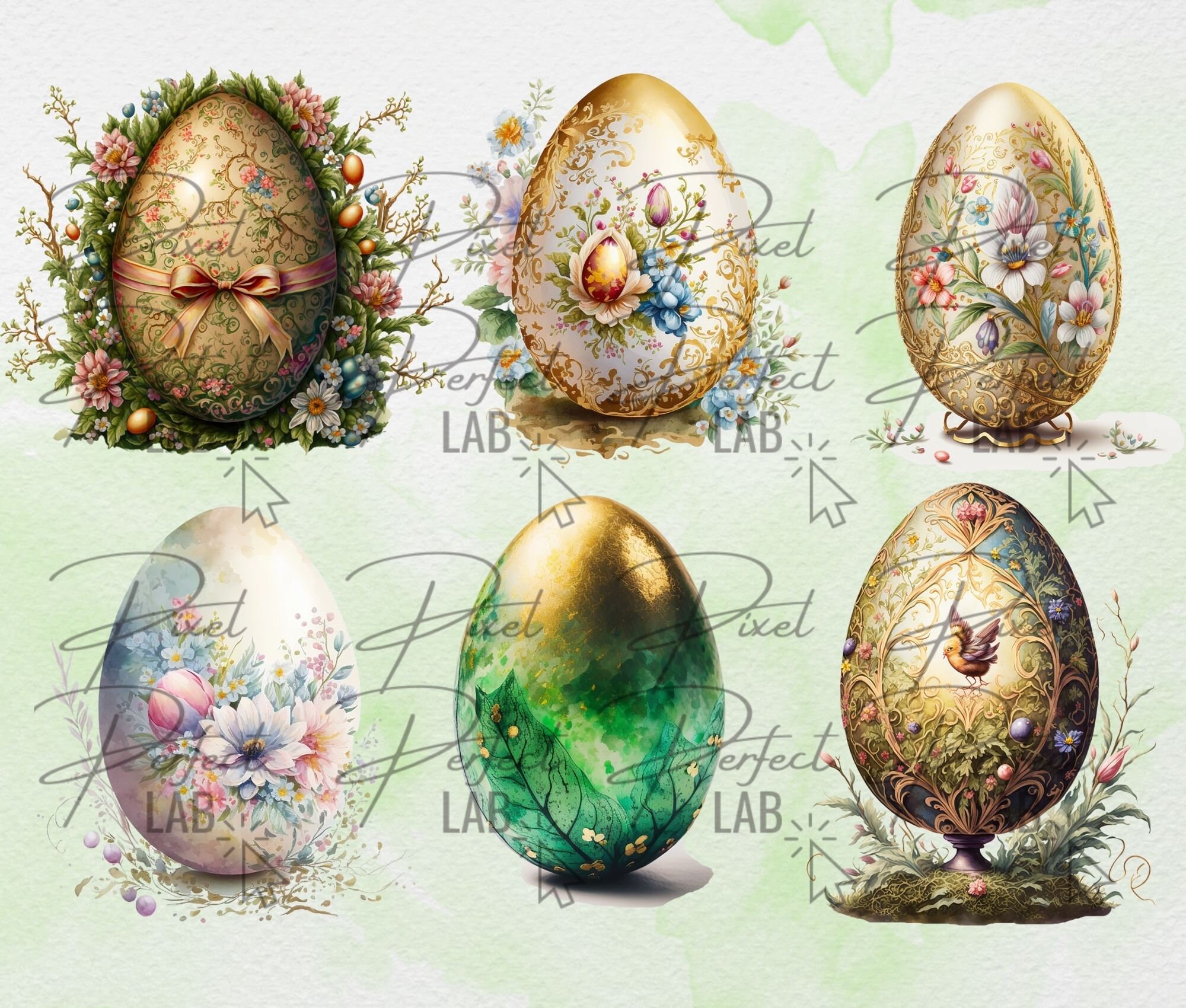 Easter Watercolor Clipart Set, Springtime Clipart Bundle, Colorful Eggs ...