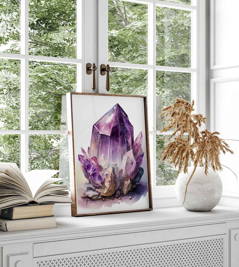 Amethyst Crystal Watercolor Printable Wall Art Crystal - Etsy